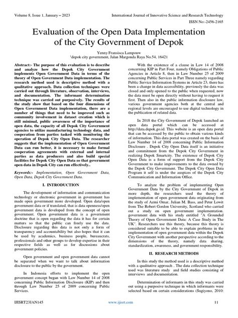 Evaluation Of The Open Data Implementation Of The City Government Of