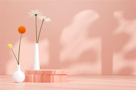 Craspedia 꽃 꽃병의 3d 렌더링 그림 및 제품에 대한 복사 공간 연단 디스플레이 0명에 대한 스톡 사진 및 기타 이미지