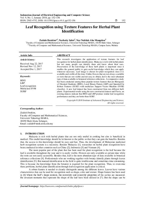 pdf leaf recognition using texture features for herbal plant