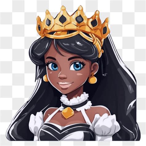 Download Smiling Cartoon Girl With Crown And Black Hair Cartoons Online