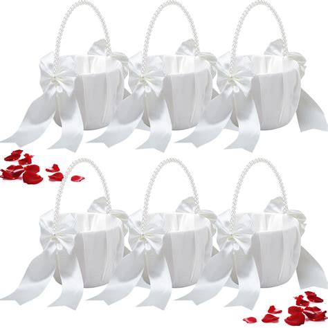 Geetery 6 Pieces Flower Girl Baskets For Weddings With Cute Pearl