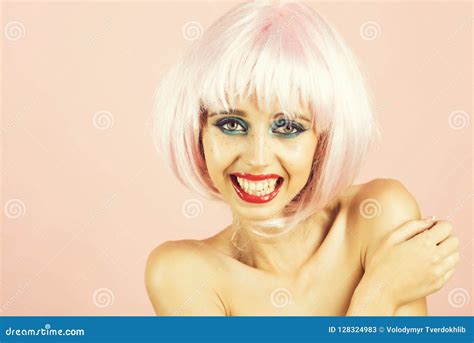 Fashion Model With Naked Body And Red Lips Stock Image Image Of Hair Hairdresser