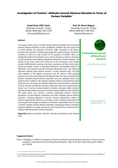 Pdf Investigation Of Teachers Attitudes Towards Distance Education