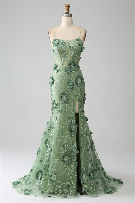Zapakasa Women Green Corset Prom Dress With Appliques Mermaid Lace Up