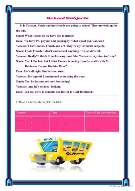 School Subjects Reading For Detail English Esl Worksheets Pdf And Doc