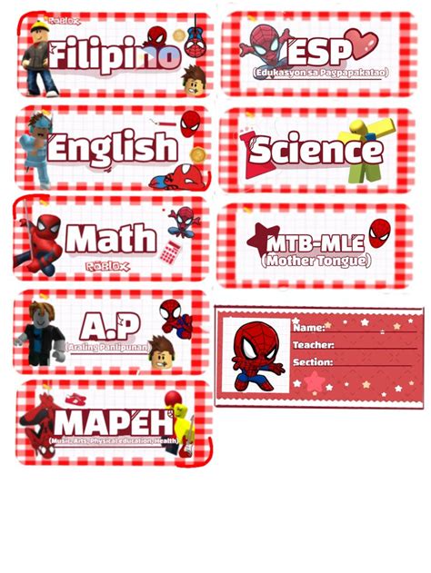 Roblox And Spiderman Theme Notebook Label Notebook Labels School Stickers Labels Alphabet