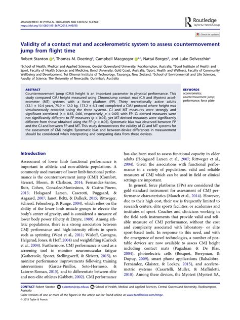 Pdf Validity Of A Contact Mat And Accelerometric System To Assess Countermovement Jump From