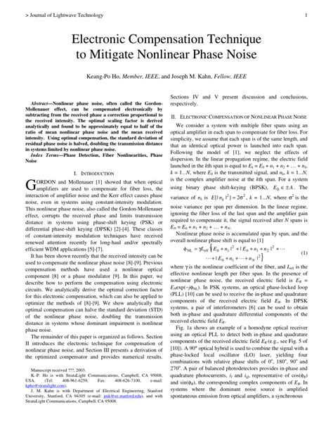 Pdf Electronic Compensation Technique To Mitigate Nonlinear Phase Noise