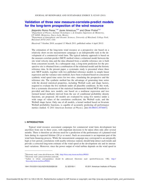 Pdf Validation Of Three New Measure Correlate Predict Models For The Long Term Prospection Of