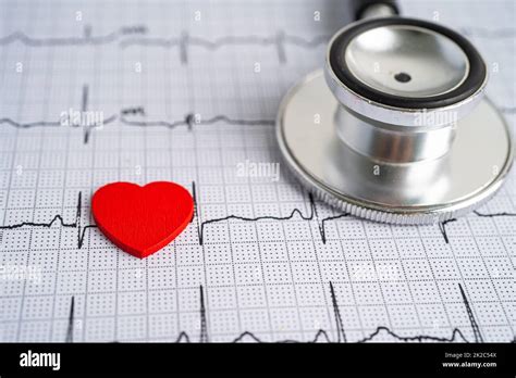 Stethoscope On Electrocardiogram Ecg With Red Heart Heart Wave Heart
