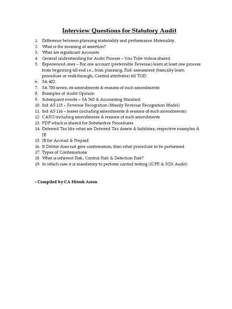 Interview Questions For Statutory Audit Pdf