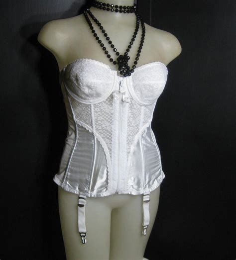 Vintage White Garter Corset Boned Merry Widow Zip Front 90s Etsy