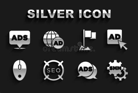 Set Seo Optimization Advertising Social Media Marketing Computer Mouse Location Marker And