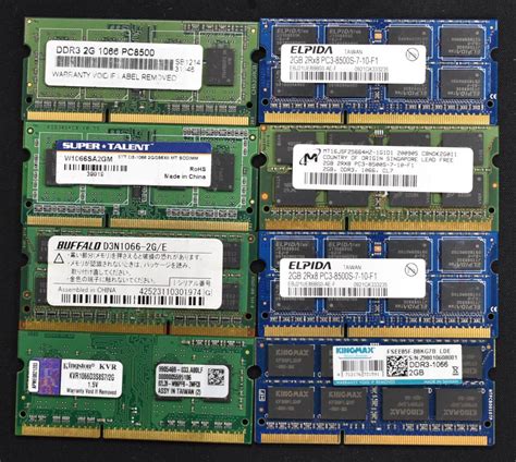 【目立った傷や汚れなし】2gb 8枚組 合計 16gb Pc3 8500s Ddr3 1066 Sodimm 204pin ノートpc