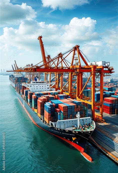 Container Ship Being Loaded By Dockside Cranes At A Port Stock Photo