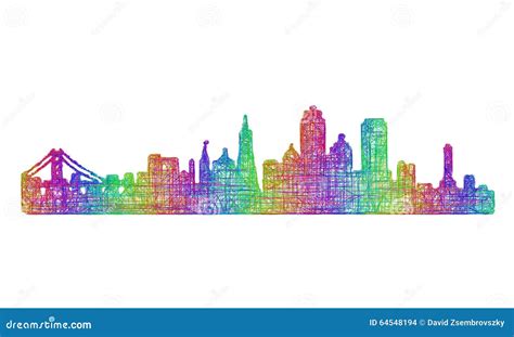 San Francisco Skylineschattenbild Mehrfarbenlinie Kunst Vektor