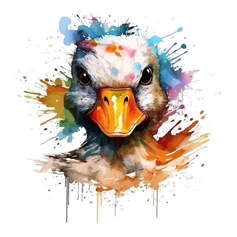 Una Pintura De Acuarela De Un Pato Con Un Pico Amarillo Vector Premium