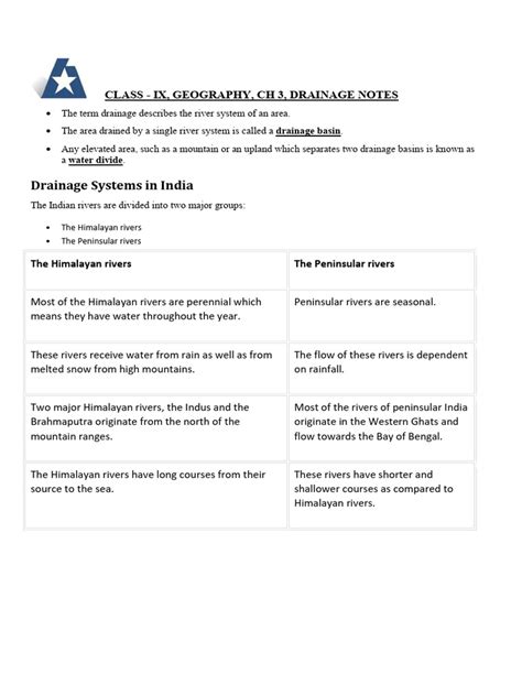 Ix Drainage Notes 1 Pdf Indus River Himalayas