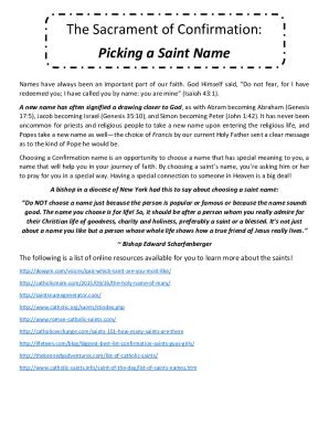 Fillable Online What S In A Name Choosing A Confirmation Name Fax Email Print PdfFiller