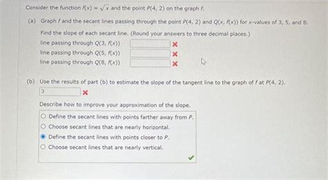 solved consider the function f x x and the point p 4 2 on