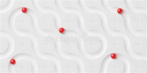 Multiple Red Balls Or Spheres In White Curvy Maze Or Labyrinth