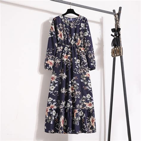 Nmnitkp Womens 2025 Fall Maxi Dress Floral Long Sleeve V Neck Casual A