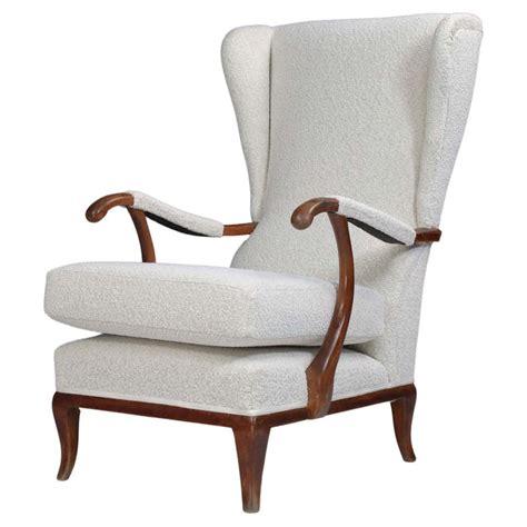 Mid 20th Century Paolo Buffa Walnut And Bouclé Fabric Armchairs Set2