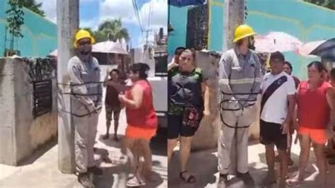 [video] Amarran A Empleado De La Cfe A Un Poste