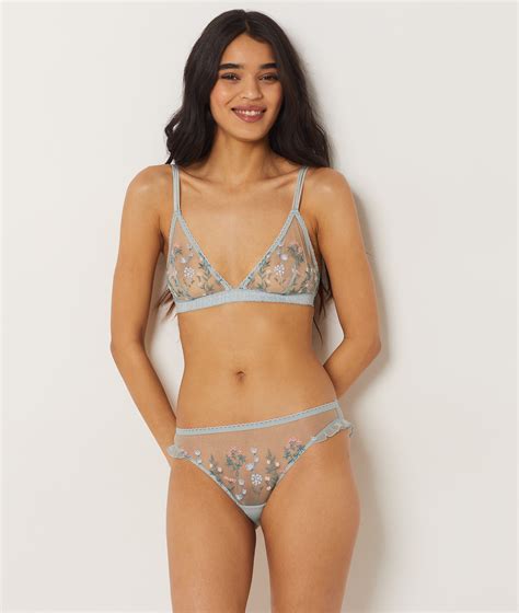 Culotte En Tulle Brodé Jardin Bleu Lagon Etam