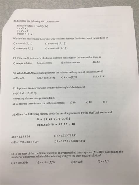 Solved 28 Consider The Following Matlab Function Function