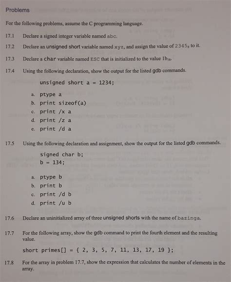 Solved Problems For The Following Problems Assume The C Chegg