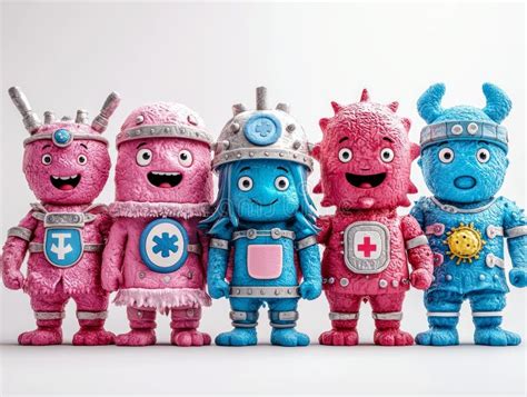 Cartoon Illustration Playful Immune System Cells As Friendly Warriors