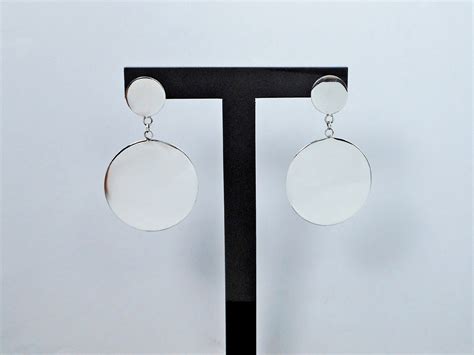 Sup Silver Large Disc Stud Earrings 925 Silver Round Drop Earrings