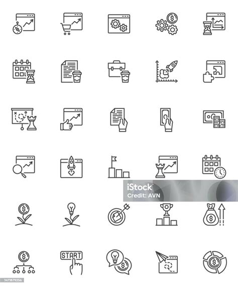 Startup Project Line Icons Set Stock Illustration Download Image Now