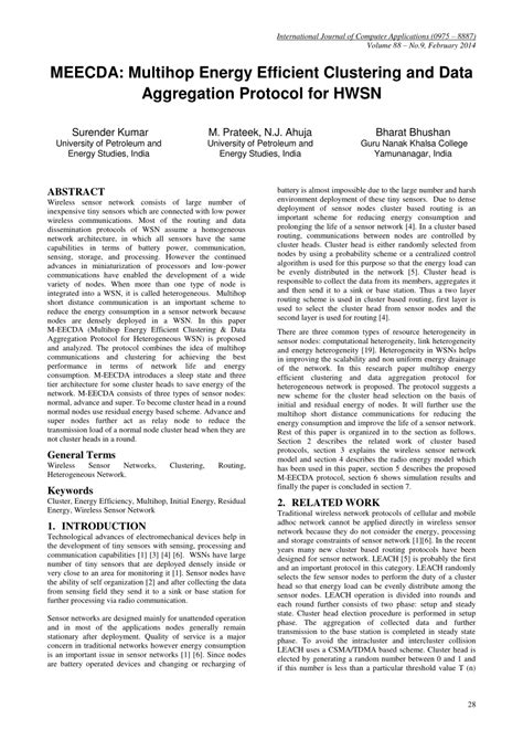 Pdf Meecda Multihop Energy Efficient Clustering And Data Aggregation