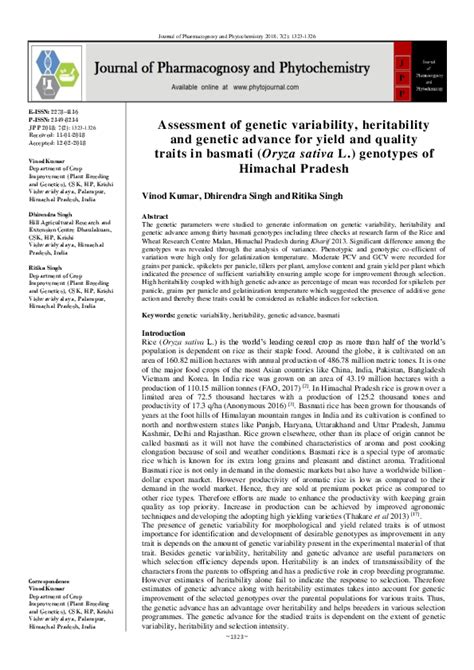 Pdf Assessment Of Genetic Variability Heritability And Genetic Advance For Yield And Quality