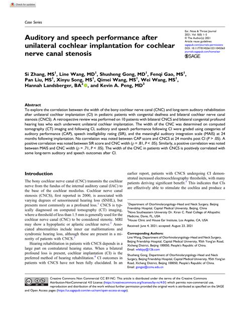 Pdf Auditory And Speech Performance After Unilateral Cochlear Implantation For Cochlear Nerve