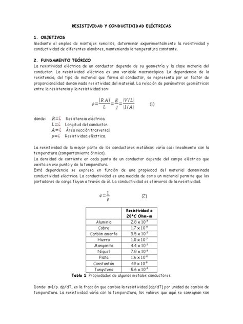 Resistividad Y Conductividad Pdf Resistividad Eléctrica Y