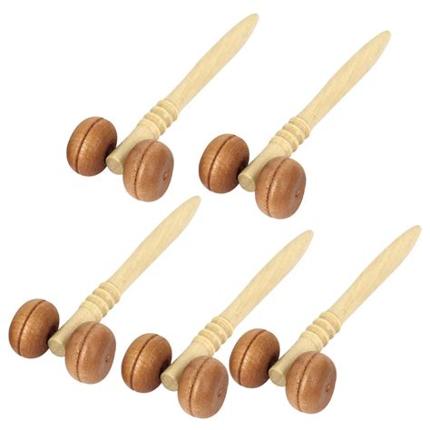 Uxcell Wood Color Wooden Handle Double Wheels Roller Nose Massager Tool