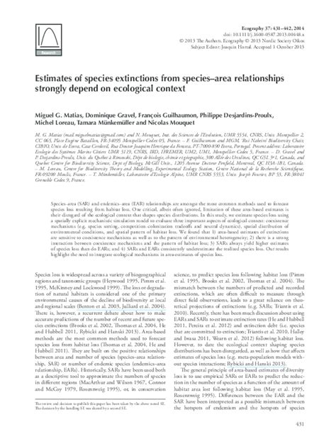 Pdf Estimates Of Species Extinctions From Species Area Relationships