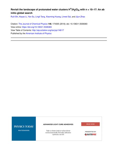 Pdf Revisit The Landscape Of Protonated Water Clusters H H 2 O N