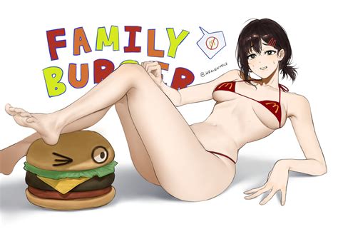 Rule 34 1girls 2d Artist Name Bare Toes Barefoot Bikini Black Eyes Black Hair Blush Bra Burger