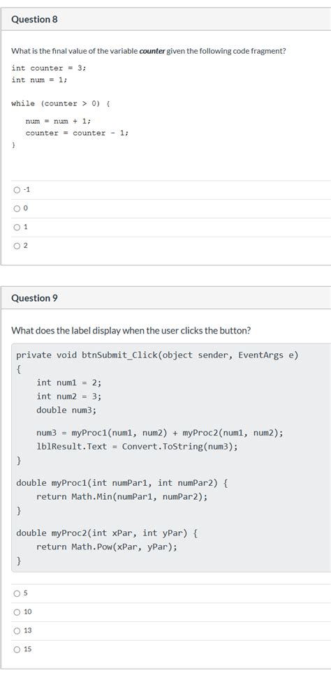 Solved Question What Is The Final Value Of The Variable Chegg