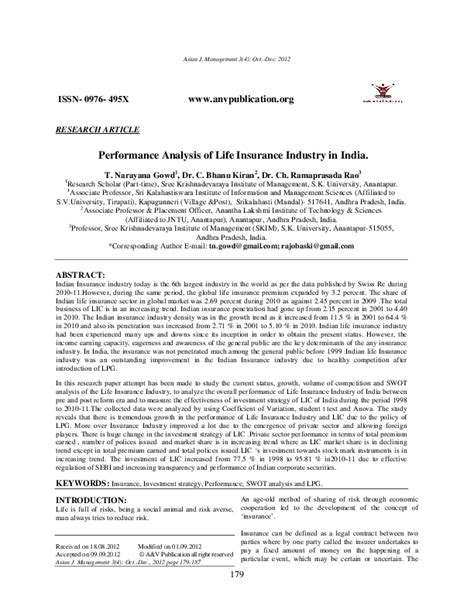 Pdf Performance Growth Of Indias Life Insurance Industry 1998 2011