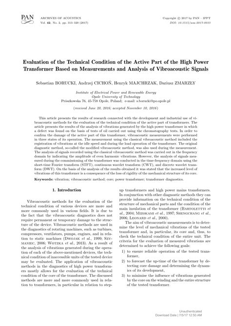 Pdf Evaluation Of The Technical Condition Of The Active Part Of The High Power Transformer