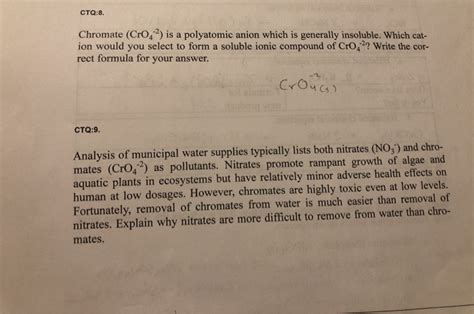 Solved Ctq8 Chromate Cro 2 Is A Polyatomic Anion Which