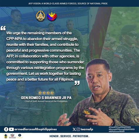 Read Statement Of The Afp Chief Of Staff General Romeo S Brawner Jr On The Cpps 56th
