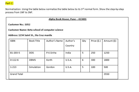 answered part c normalization using the table… bartleby