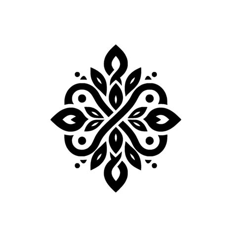 Intricate Symmetrical Black Floral Featuring Interwoven Stylized Leaves