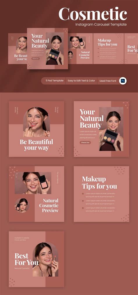 Cosmetic Instagram Carousel Template Psd Natural Makeup Tips